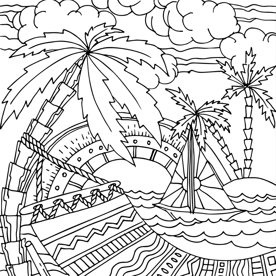 Tropical Beach Colouring Page – Castle Arts